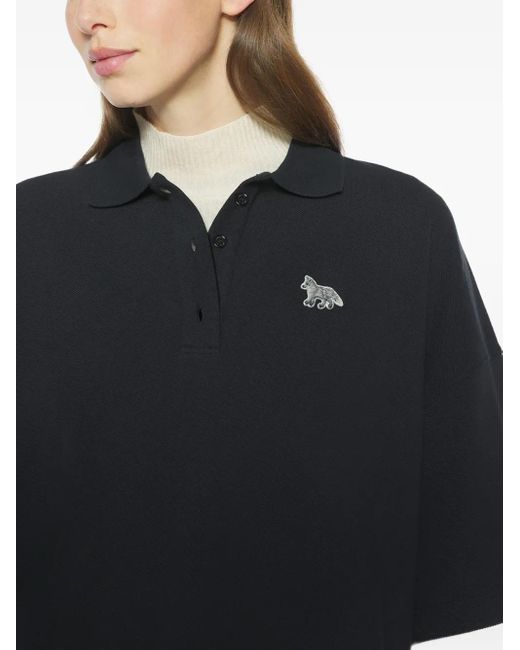 Maison Kitsuné Fox-Embroidered Cropped Polo Shirt in Black | Lyst