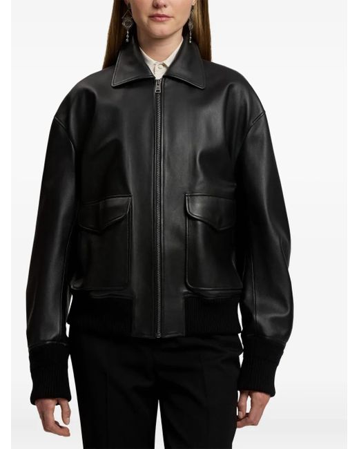 Ralph Lauren Zip-Front Leather Jacket in Black | Lyst