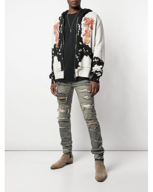 Amiri Cobra Embroidered Distressed Jeans in Blue for Men - Lyst