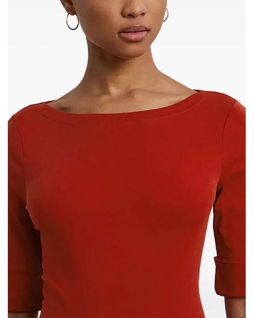 Ralph Lauren Boat-Neck Three Quarter-Sleeve Top in Red | Lyst UK