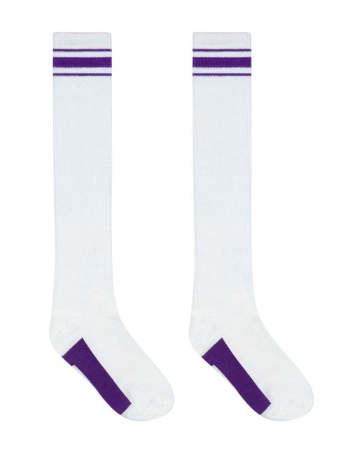 TEAM WANG design Stripe-Detail Ribbed Knee-High Socks in White | Lyst
