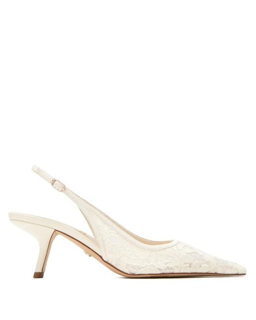 Sam Edelman 60Mm Bianca Lace-Embroidered Slingback Pumps in White | Lyst