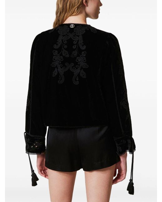 Twin Set Embroidered Velvet Jacket in Black | Lyst