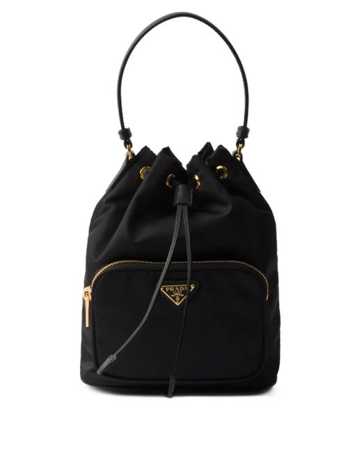 Prada Re-Nylon Drawstring Bucket Bag in Black | Lyst