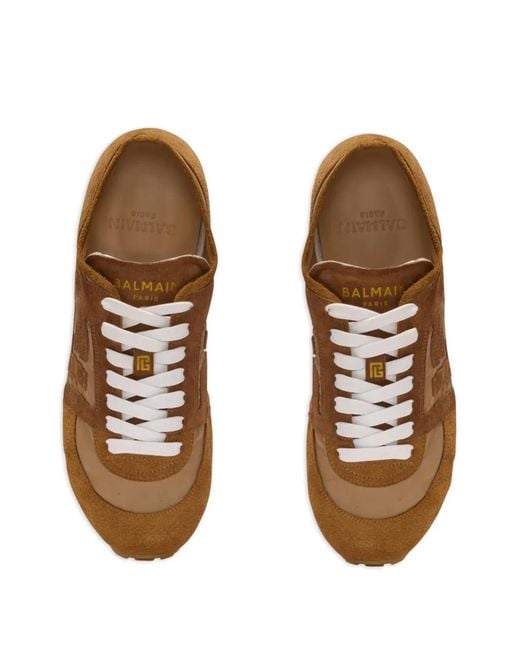 Balmain Racer Suede Panelled Sneakers in Brown for Men | Lyst UK