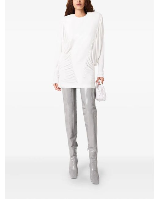 Stella McCartney Pleated Crewneck Long-sleeve Mini Dress in White | Lyst