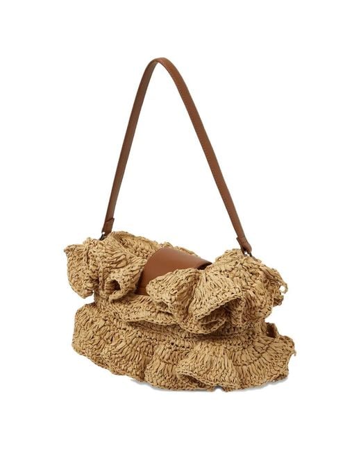 KARL LAGERFELD Raffia Ruffle Shoulder Bag in Metallic | Lyst