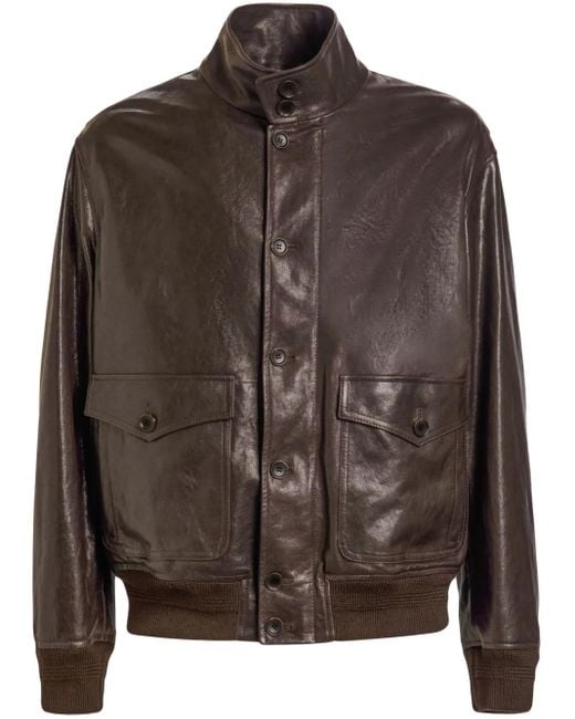 Bally Leather Bomber Jacket in Brown for Men | Lyst
