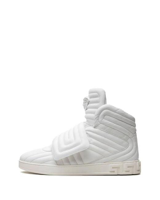 Versace Quilted Leather High-Top Sneakers in White for Men | Lyst