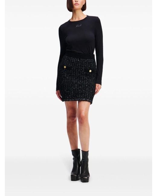 Karl Lagerfeld Essential Bouclé Mini Skirt in Black | Lyst