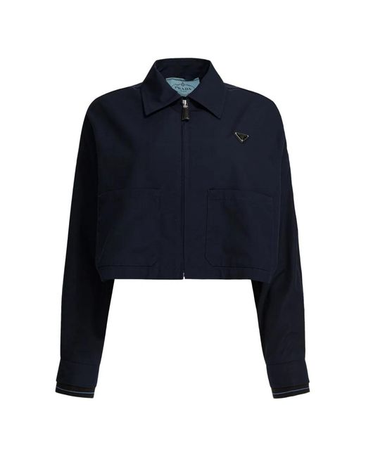 Prada Logo-Plaque Jacket in Blue | Lyst UK