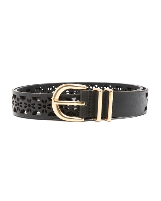 Maje Floral Detail Leather Belt in Black | Lyst UK