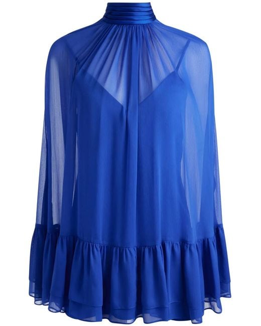 Alice + Olivia Zenon Tie Neck Mini Cape Dress in Blue | Lyst UK