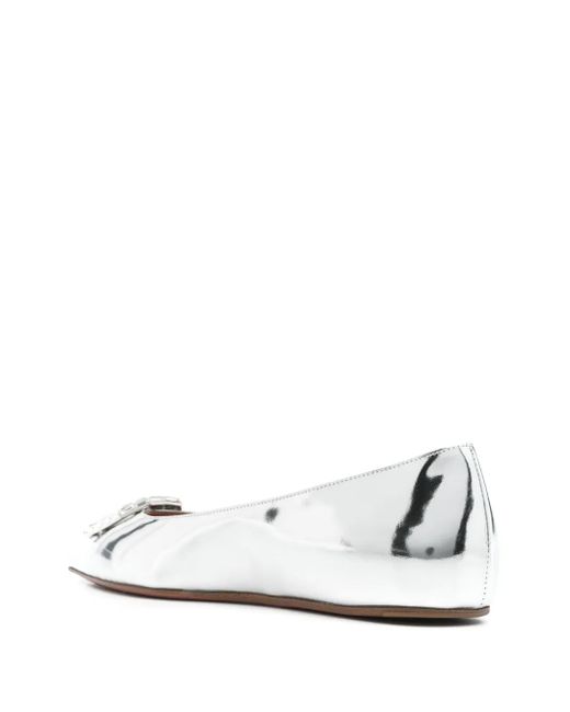 AMINA MUADDI Metallic-Leather Ballet Flats in White | Lyst