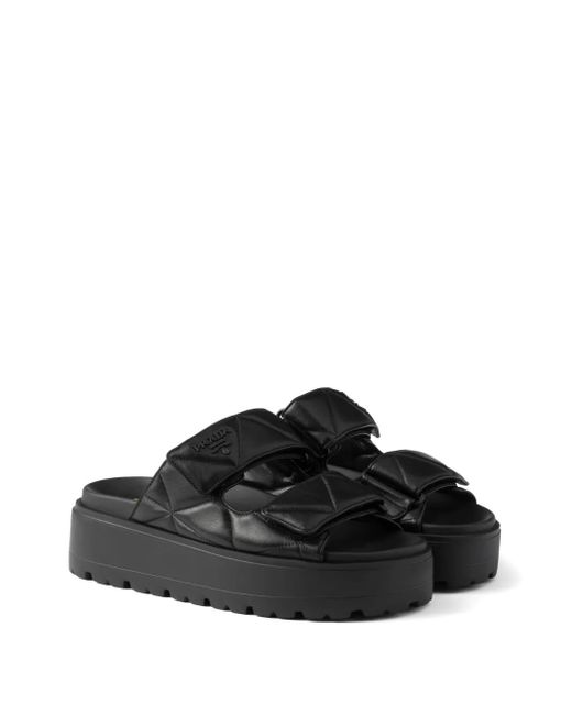 Prada 45Mm Leather Slides in Black | Lyst