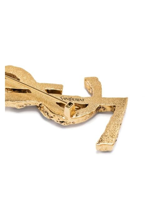 Saint Laurent Cassandre-Logo Brooch in White | Lyst