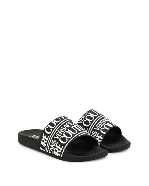 Versace Jeans Couture Rubberised-Logo Slides in Black for Men | Lyst