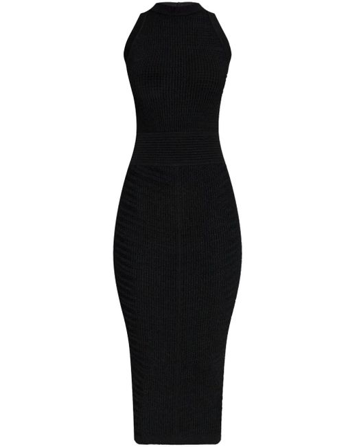 Balmain Ribbed Bodycon Midi Dress in Black | Lyst UK