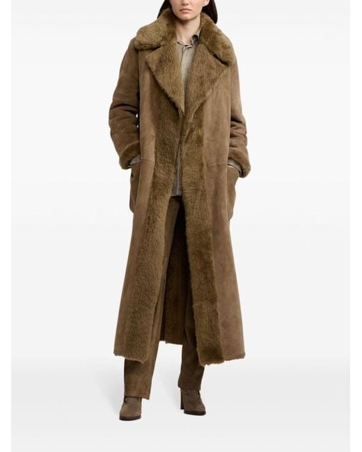 Ralph Lauren Belted Shearling Coat in Natural | Lyst