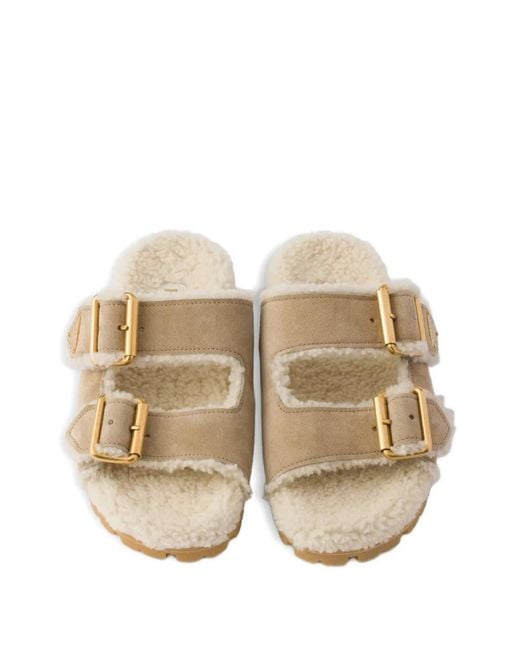 Prada Shearling Slides | Lyst UK