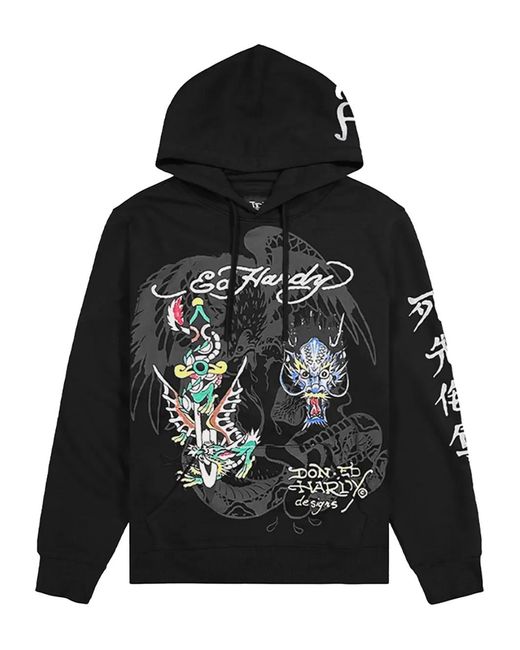 Ed Hardy Dragons Graphic Hoodie in Black for Men | Lyst