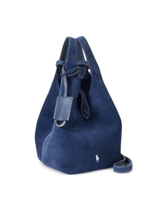 Polo Ralph Lauren Small Polo Play Suede Tote Bag in Blue | Lyst
