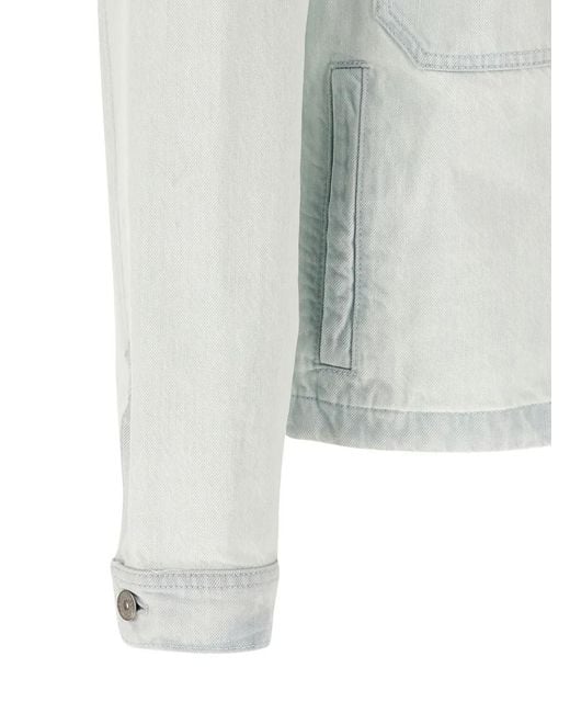 Stone Island Logo-Badge Denim Jacket in White for Men | Lyst UK