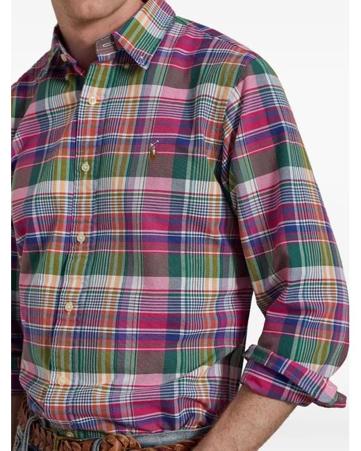 Polo Ralph Lauren Plaid-Pattern Embroidered-Logo Shirt in Pink for Men ...