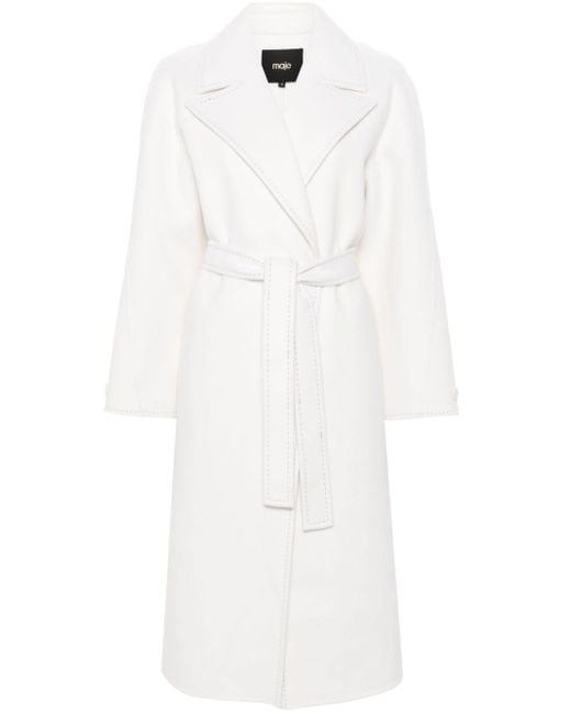 Maje Long Lined Coat in White | Lyst