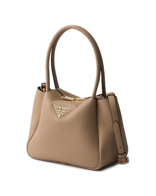 Prada Small Logo-Lettering Tote Bag in Natural | Lyst UK