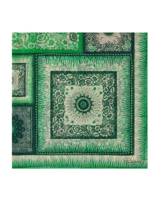 Roberto Cavalli Zebra-Pattern Silk Scarf in Green | Lyst UK