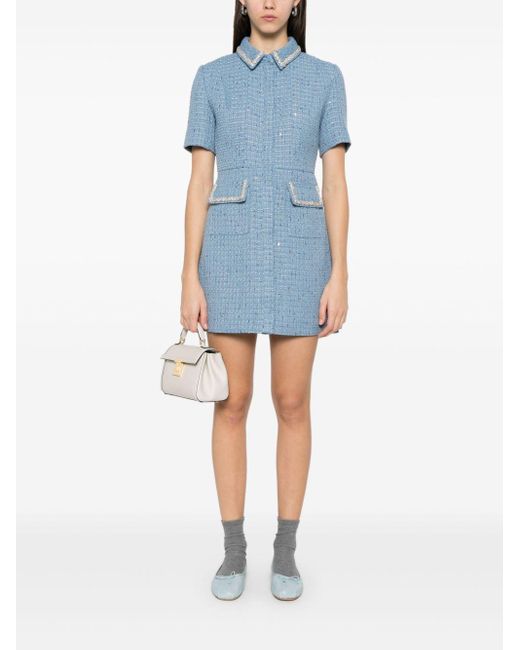 Maje Tweed Mini Dress in Blue | Lyst
