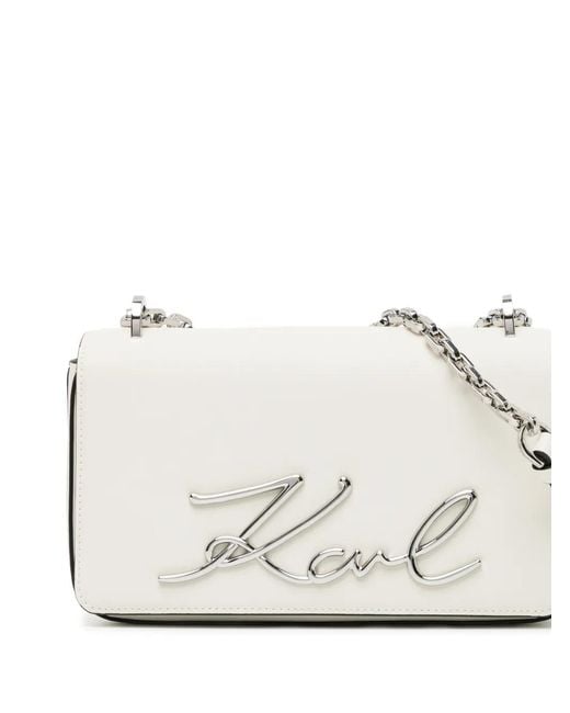 Karl Lagerfeld Signature Chain Cross Body Bag in White | Lyst UK