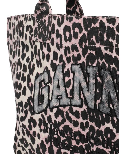 Ganni Logo-Print Leopard-Pattern Tote Bag in Black | Lyst UK