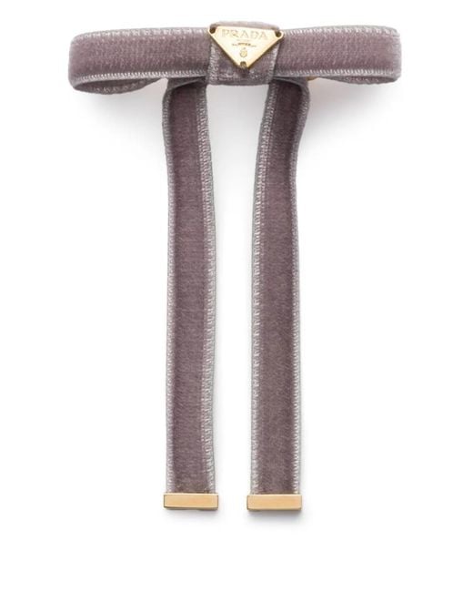 Prada Logo Velvet Hair Clip in Grey | Lyst UK