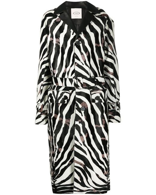 Tod's Zebra Print Calf Hair Trench Coat in Black | Lyst UK