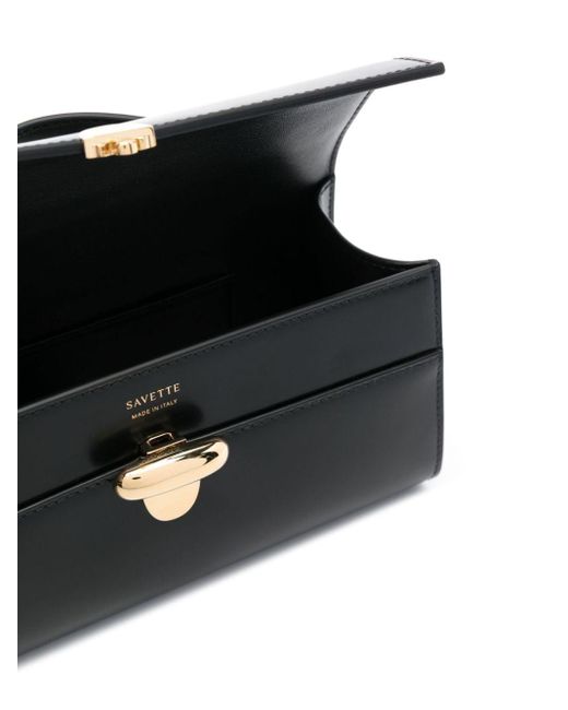 SAVETTE Smooth Leather Foldover Clutch Bag in Black | Lyst