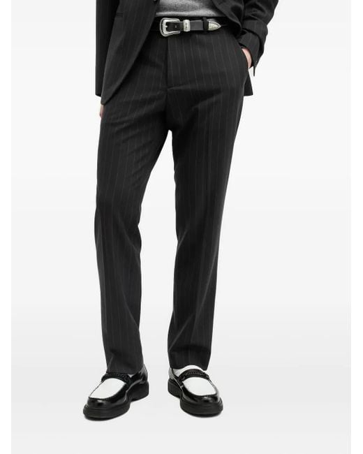 AllSaints Pinstripe Straight-Leg Trousers in Black for Men | Lyst UK