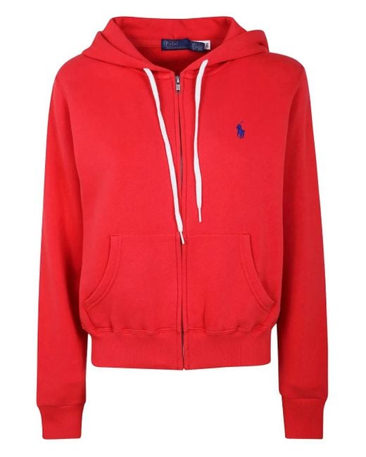Polo Ralph Lauren Zip-Up Hoodie in Red | Lyst UK