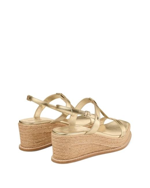 Jimmy Choo Theia 60 Leather Wedge Sandals in Natural | Lyst