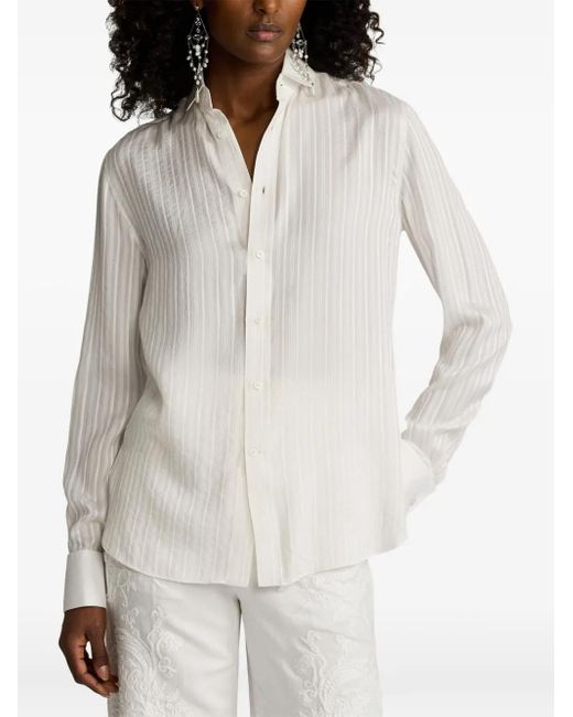 Ralph Lauren Pinstripe Button-Up Shirt in White | Lyst