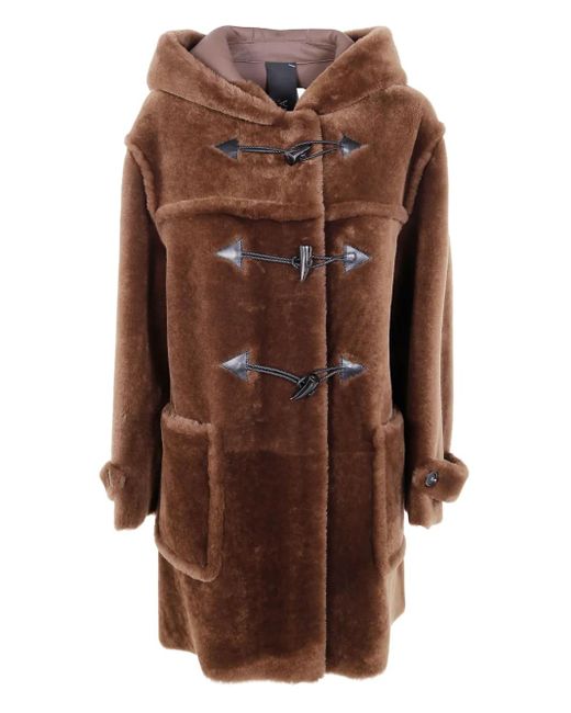 Blancha Hooded Toggle-Fastening Coat in Brown | Lyst UK