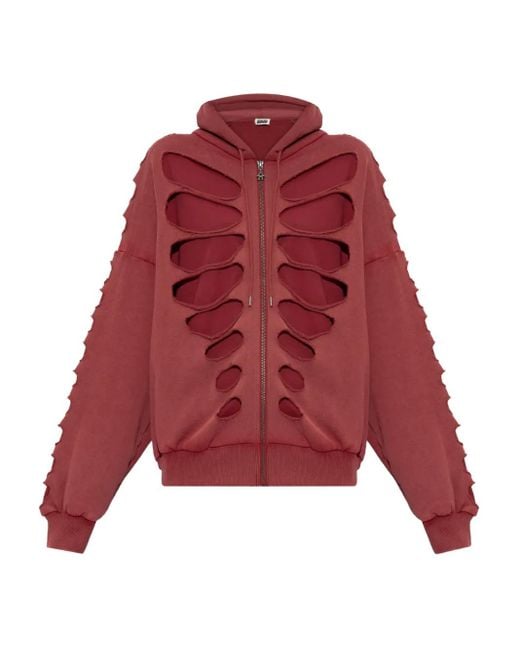 AVAVAV Shoulderless Cut-Out Zip-Up Hoodie in Red | Lyst UK