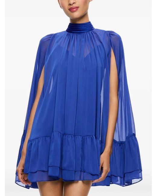 Alice + Olivia Zenon Tie Neck Mini Cape Dress in Blue | Lyst UK