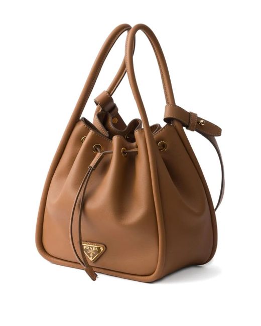 Prada Darling Leather Drawstring Bucket Bag in Brown | Lyst UK