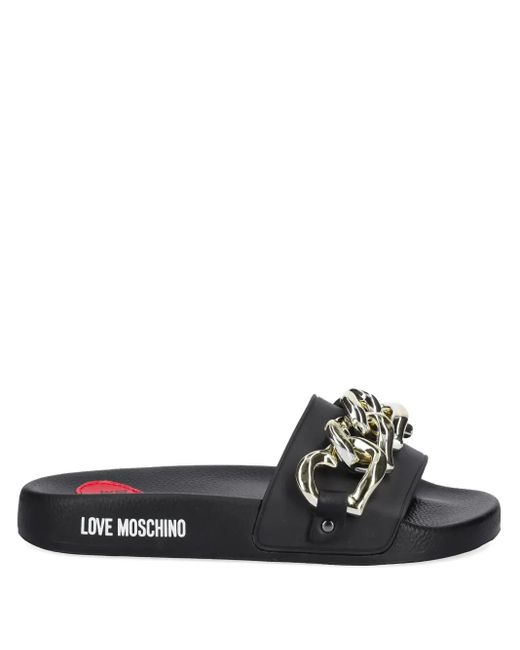 Love Moschino Chain-Detail Slides in Black | Lyst
