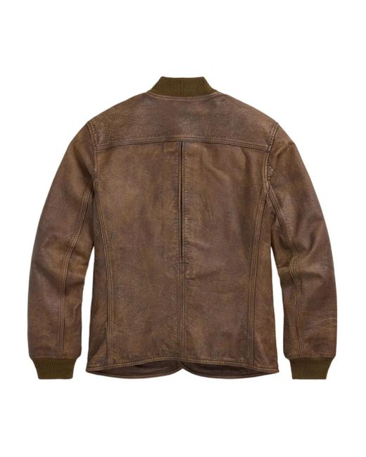 RRL Button-Up Leather Jacket in Brown for Men | Lyst