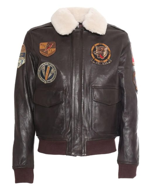 Schott Nyc Patch-Detailed Leather Bomber Jacket in Black for Men | Lyst UK