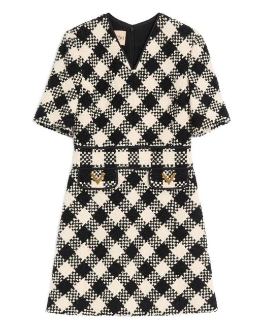 Valentino Garavani Damier Tweed Mini Dress in Black | Lyst UK