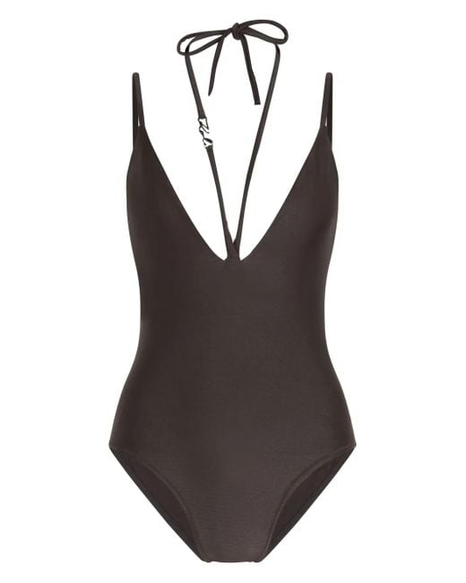 Karl Lagerfeld Multi-Strap Swimsuit in Brown | Lyst
